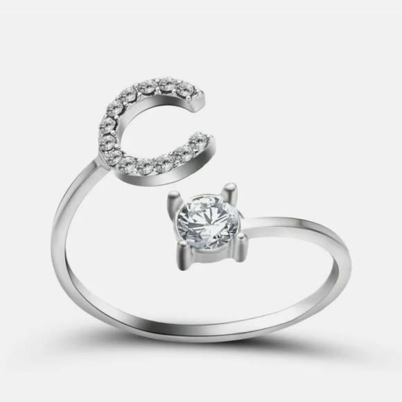 Jewelry | New New Crystal Initial Letter C Silver Open Finger Ring ...